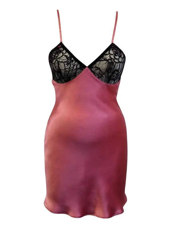 EMMA HARRIS Black / Pink Annabelle Pink Silk Slip With Luxury Lace - Black/pink