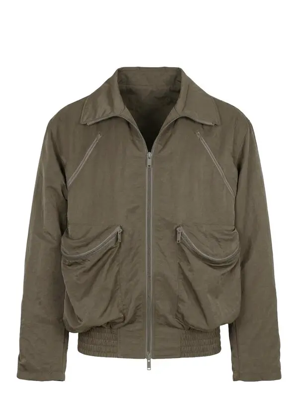 MODENAIRE Funnel Collar Bomber Jacket Relaxed Fit Sculpted Zip Pockets - Brown