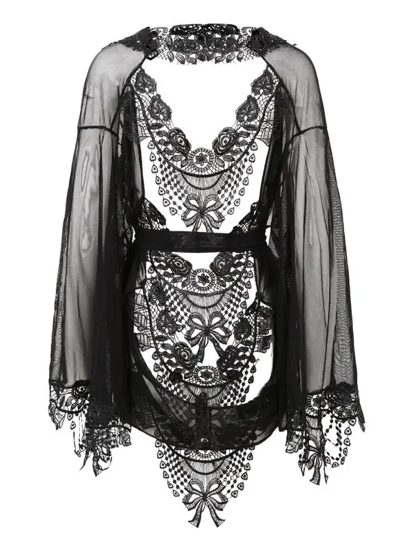 BELLE ET BON BON Bisoux Venetian Lace Kimono Best Seller To Perfect Fit - Black