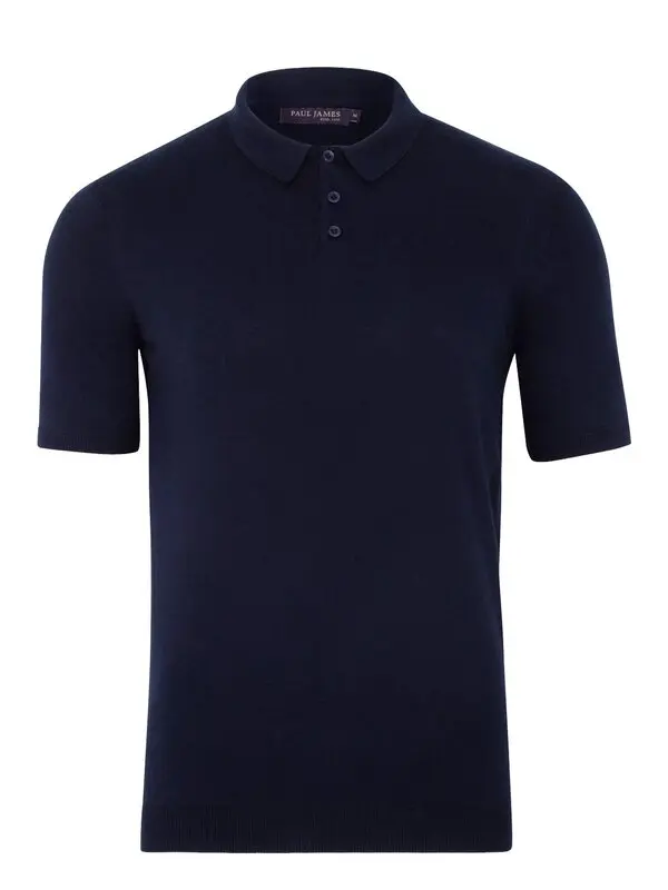 PAUL JAMES KNITWEAR Ultra Fine Cotton Earll Short Sleeve Polo Shirt Navy - Blue
