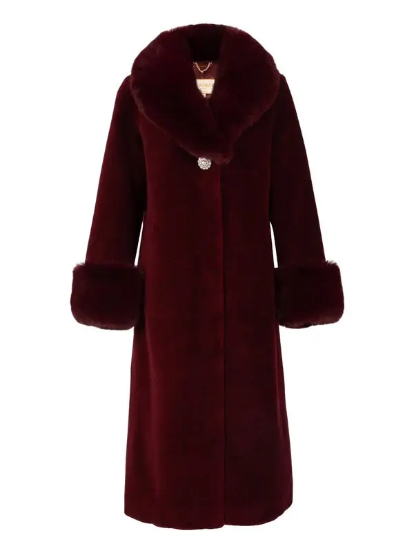 SANTINNI Sunset Boulevard' Long Wool Coat With Faux Fur Collar In Rosso - Red