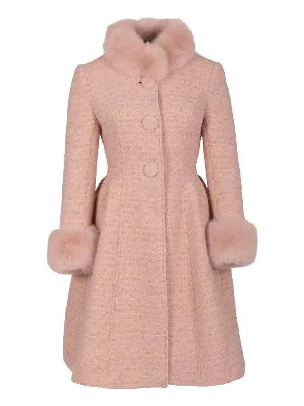 SANTINNI Starlet' Wool Tweed Dress Coat With Faux Fur In Rosa - Pink