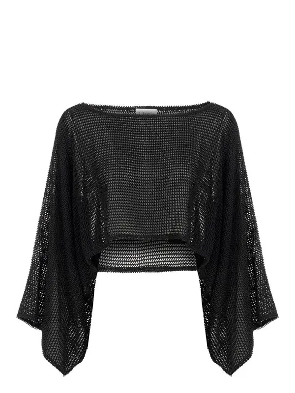 LILAMIE Car Loose Fit Long Sleeve Beach Blouse - Black