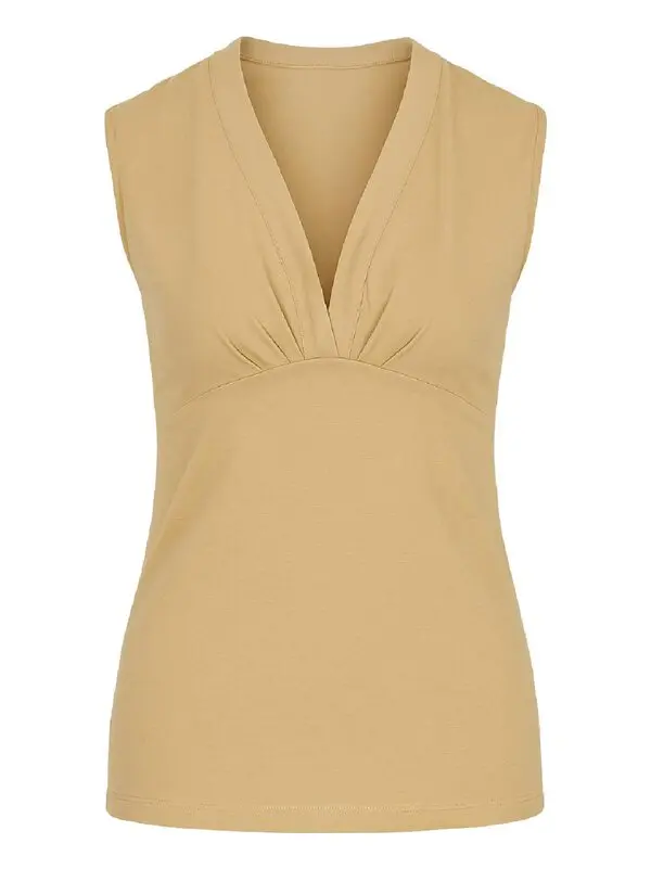 CONQUISTA Bisuit Sleeveless V-neck Jersey Top – Stretch Cotton-blend Fabric - Brown