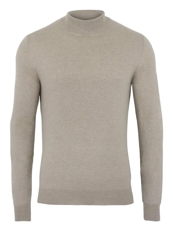 PAUL JAMES KNITWEAR Ultra Fine Cotton Spencer Mock Turtle Neck Jumper Fawn - Yellow
