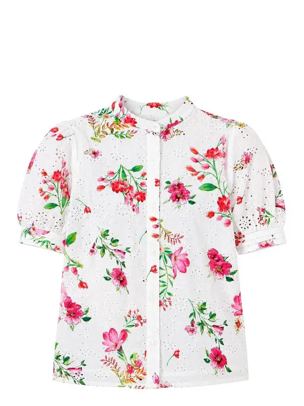 YUMI Cotton Broderie Anglaise Floral Shirt - White