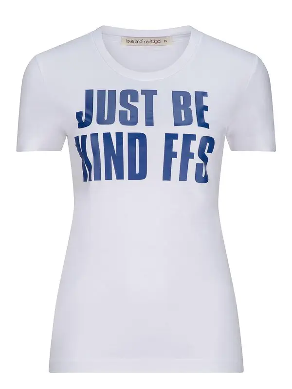 LOVE AND NOSTALGIA Blue / White Margot Tee Just Be Kind - Blue/white