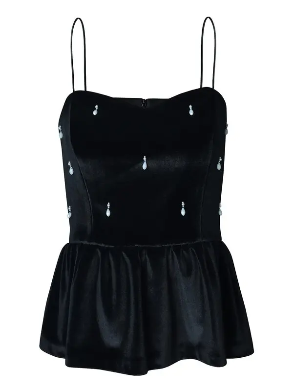 2KSTYLE Valencia Hand-embellished Event Velvet Peplum Top - Black