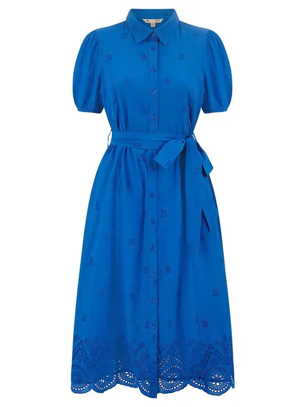YUMI Cotton Shirt Midi Dress With Cut Out Details - Blue