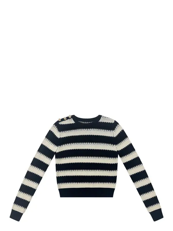 ROCH PEREL Neutrals / Scalloped Crochet Knit Contrast Sweater - Black