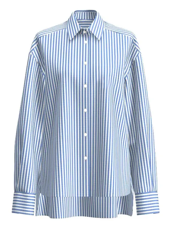 ZENZEE Boyfriend Button Up Shirt & White Stripe - Blue