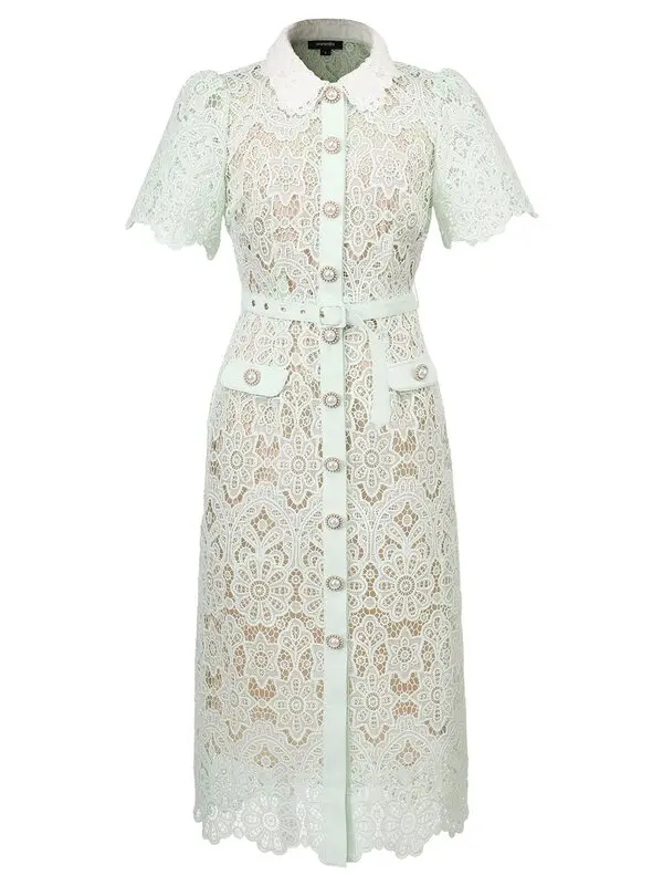 SMART AND JOY Neutrals Sheer Full Lace Button Line Dress Mint - Green