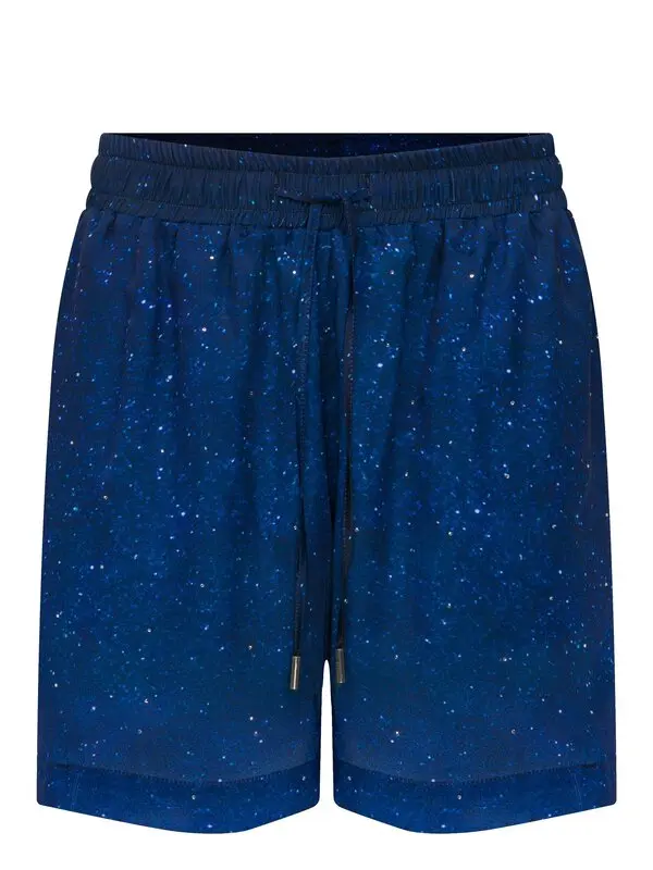 JE TE VEUX Night Sky Printed Cosmic Mind Drawstring Shorts - Blue