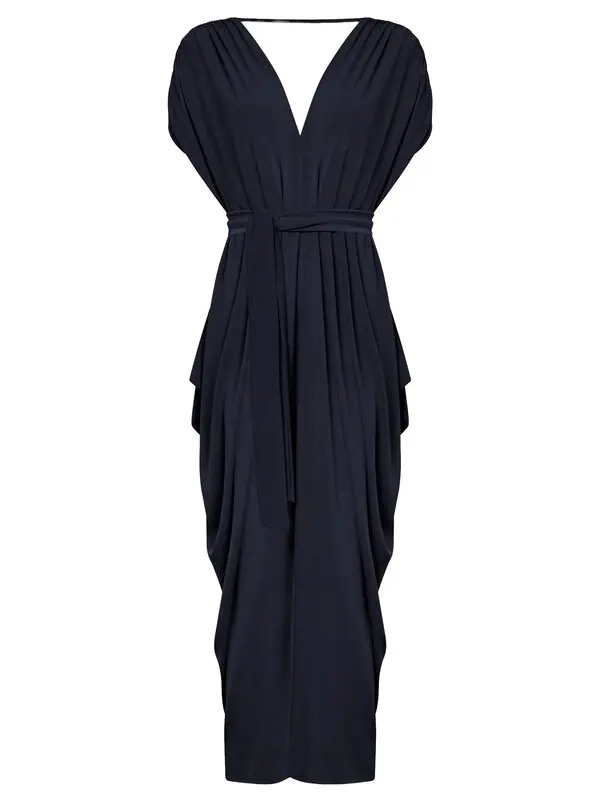 JAMES LAKELAND Draped Open-back Midi Dress – Navy - Blue