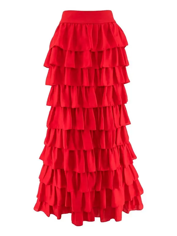 SILVIA SERBAN Ruffled Tiered Veil Skirt - Red