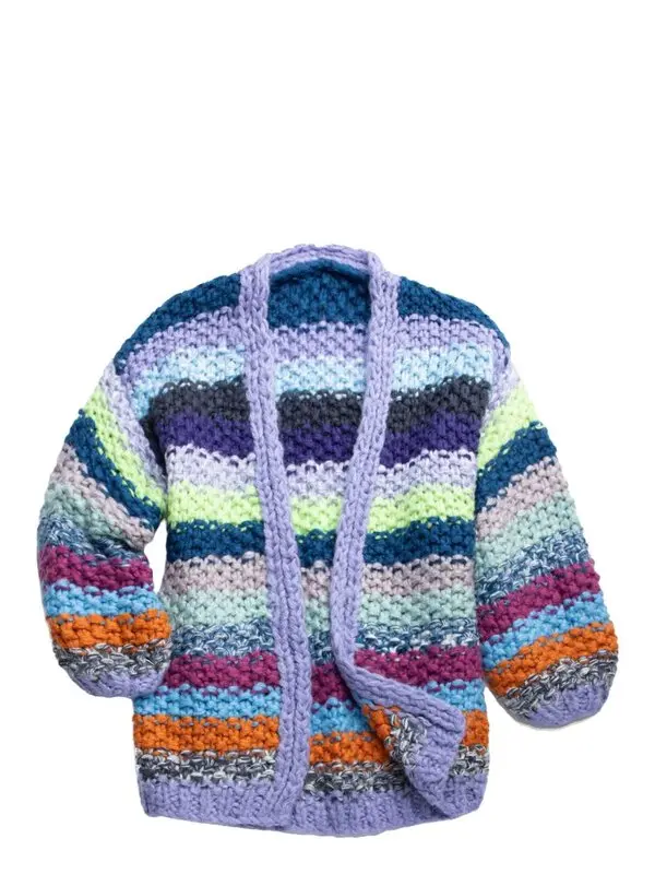 Saachi Striped Chunky Knit Cardigan - Blue