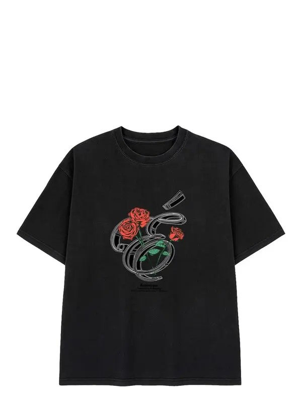 Éclectique Rose Graphic T-shirt - Black