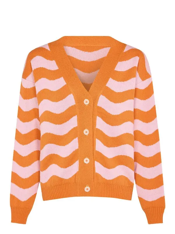 INGMARSON Orange / Pink Waves Cardigan Wool & Cashmere Orange & Pink - Orange/pink