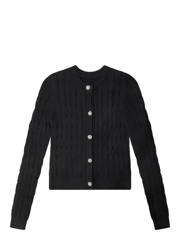 ROCH PEREL Black / Silver Black Jewel Buttoned Cable Cardigan - Black/silver