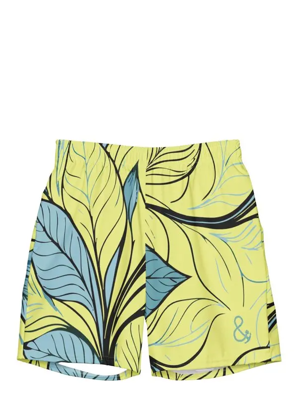 ANCHOR & CREW Exotic Leaves Pattern Recycled Fabric Swim Shorts - Yellow