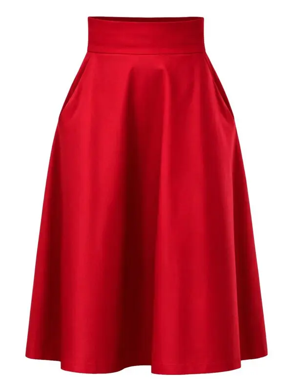 NIKKA PLACE Flare Cotton Skirt With High Waist And Pockets - Red