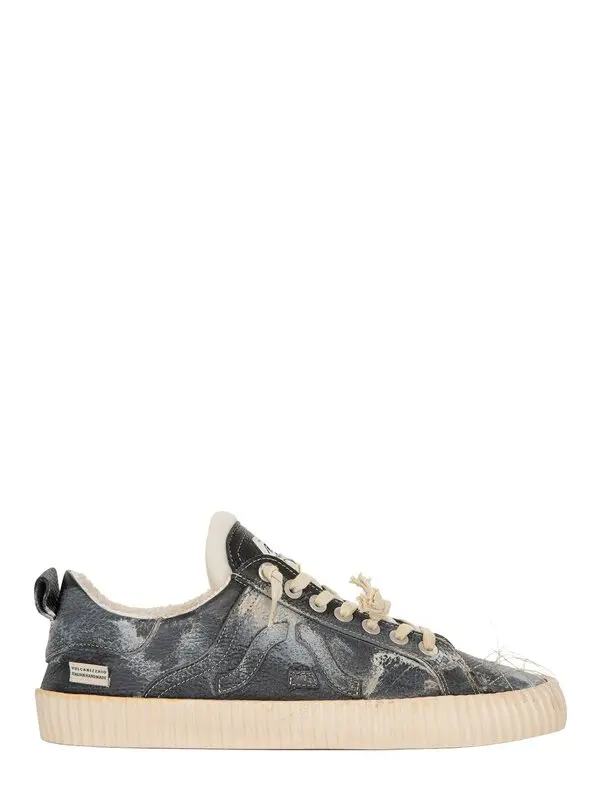 SPRINGA | UNIQUE VULCANIZED SNEAKERS ITALIAN HANDMADE Wavy Leather Embroidery Vintage Sneakers - Black