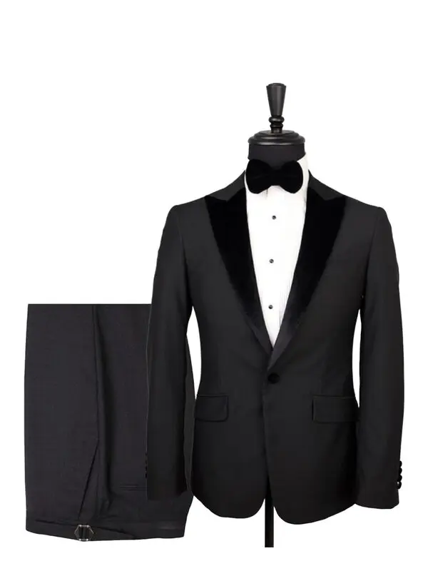 DAVID WEJ Alfredo Dress Single Breasted Velvet Peak Lapel Tuxedo - Black
