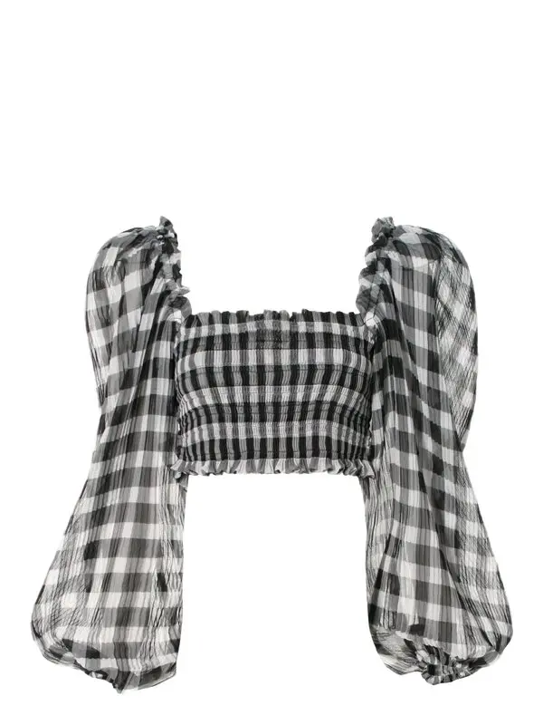 AGGI BY HALEWSKI Car Vichy Puffed Sleeved Crop Top - Black