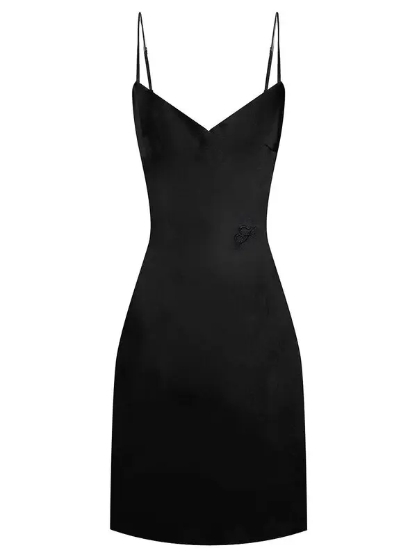 SILKINC Crystal Bias Cut V-neck Mini Slip Dress - Black