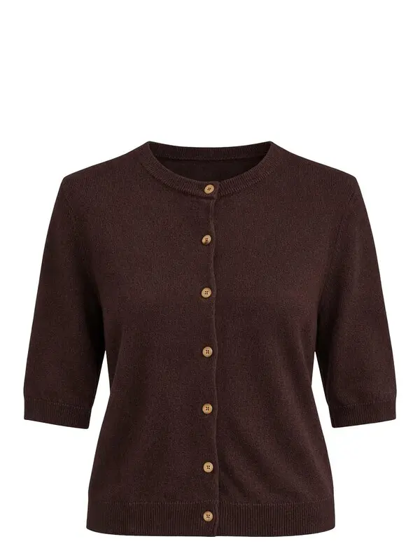 FIORA MUSE Short Sleeve Crew Neck Cashmere Cardigan - Brown