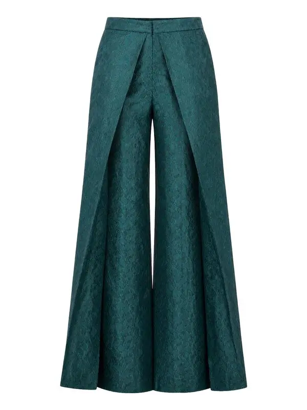 SILK AND BEARS Ophelia Teal Dynasty Wide Leg Palazzo Trouser - Green