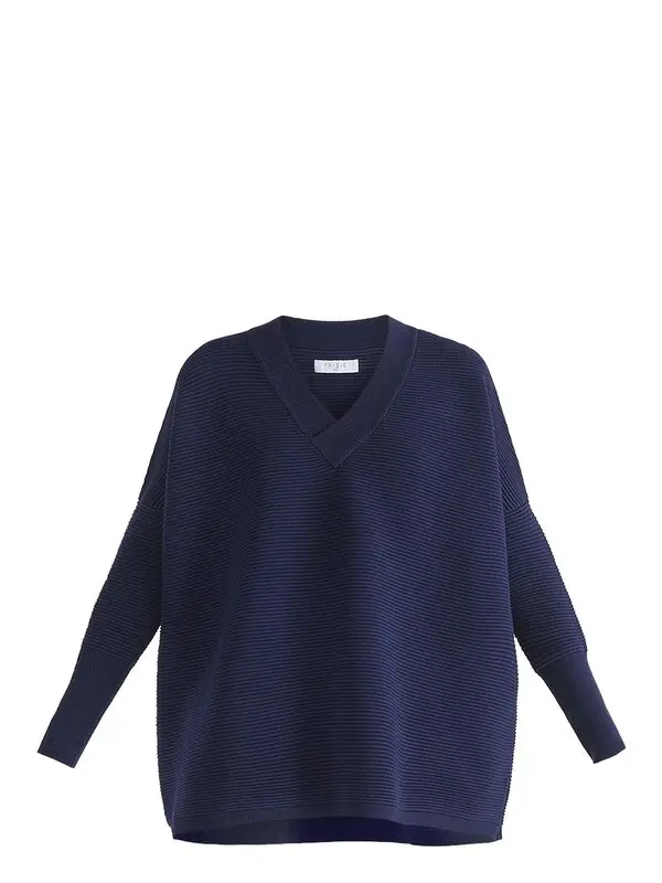 PAISIE V-neck Ribbed Jumper In Navy - Blue