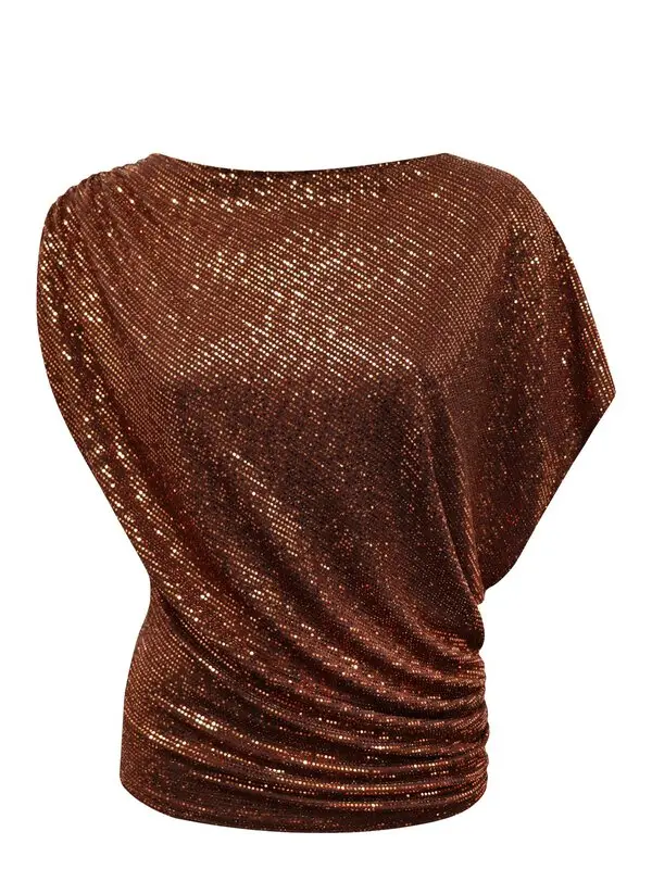 ME & THEE Neutrals Lend An Ear Copper Sequin Top - Brown