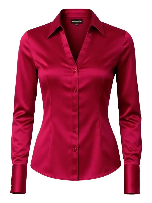 MADISON / SAVILE Rose Haven Fitted Satin Shirt Two - Red