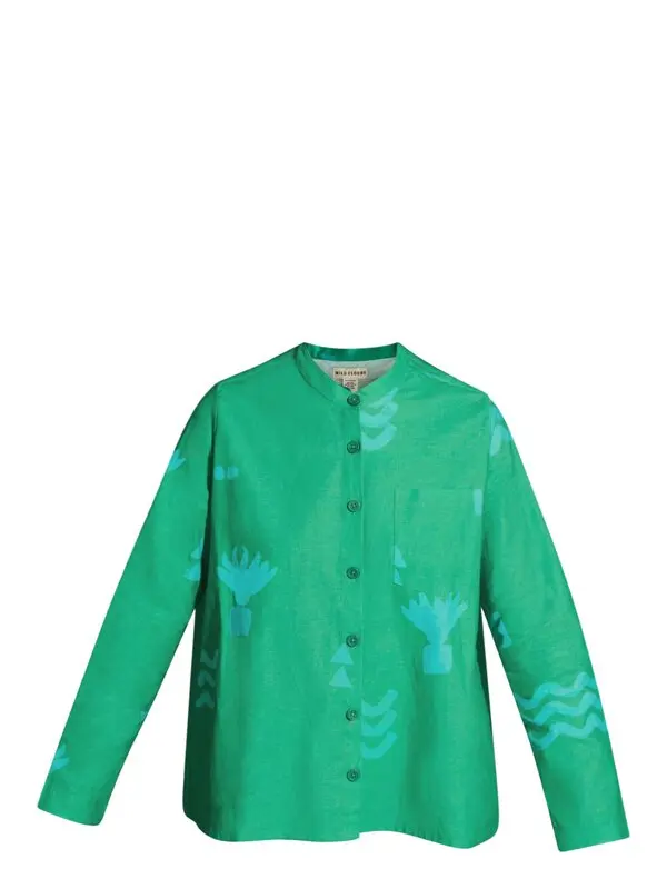 WILD CLOUDS Organic Cotton & Linen Shirt In Meadow Flow - Green