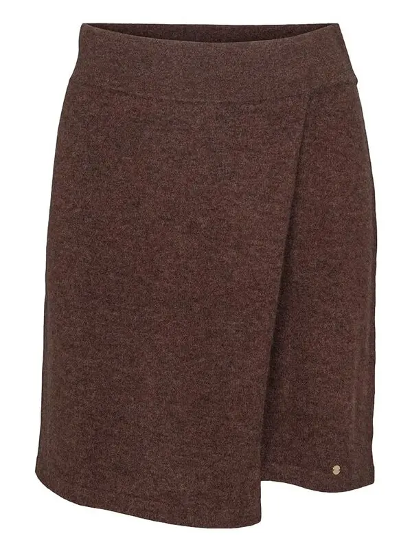 TIRILLM Anette Merino Wool Skirt With Wrap Front, Dark Melange - Brown