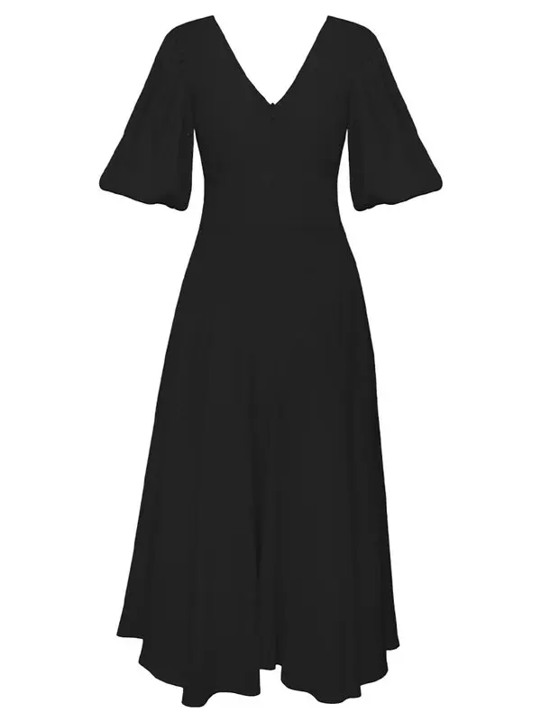 ALINA CERNATESCU Swan Sustainble Linen Bamboo Cockail And Elegant Day-to-night Midi Dress - Black