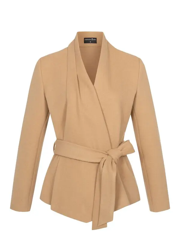 MARIANNA DÉRI Wrap Jacket With Shawl Collar Sand - Brown