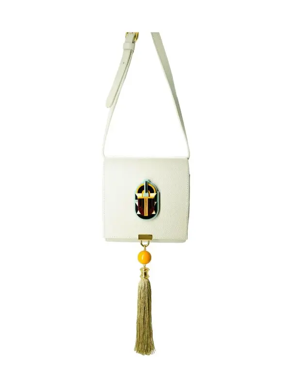 GISSA BICALHO Neutrals Handmade Acrylic Bag Leather Scarab Deco Beige - Beige/black