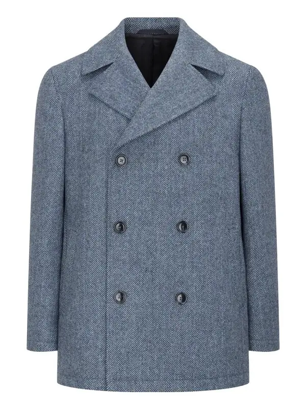 TRIONA Denim Herringbone Cathal Irish Tweed Peacoat - Blue