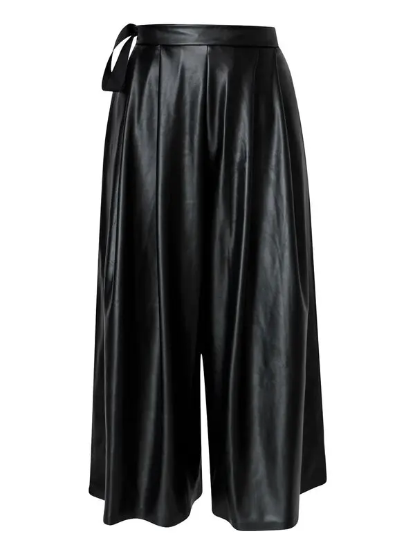 LIA ARAM Wrap Eco Leather Cropped Trousers - Black