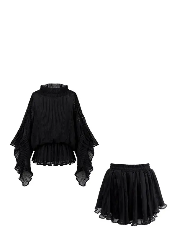 MOHALA GREY Kahe Pleated Chiffon Ensemble - Black