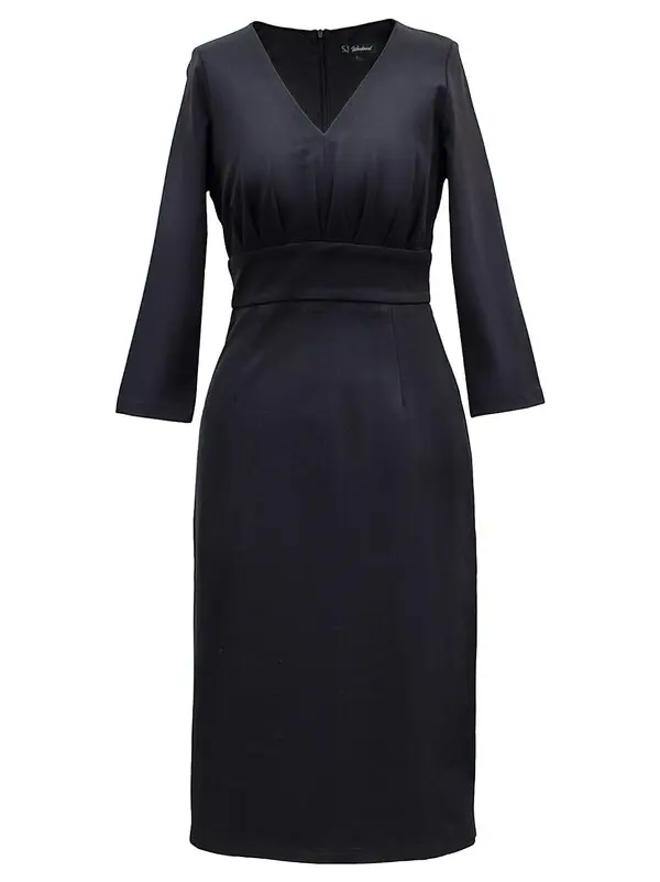 SMART AND JOY Adjusted V -neck Dress And Folds On Chest - Black