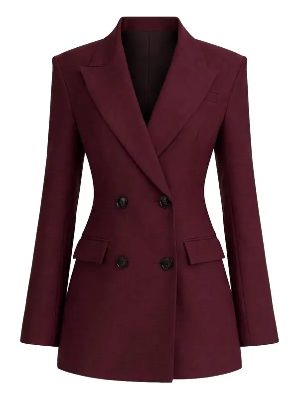 ICON LEVA Kaia Tailored Double Breasted Blazer Jacket Burgundy - Brown