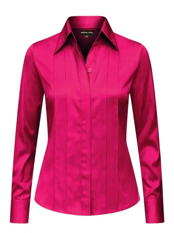 MADISON / SAVILE Wild Aster Regent Pleated Satin French Cuff Shirt Two - Pink