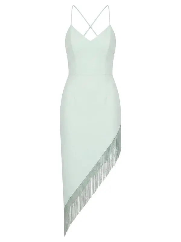 NOMI FAME Asymmetric Midi Dress With Beaded Fringe - Green