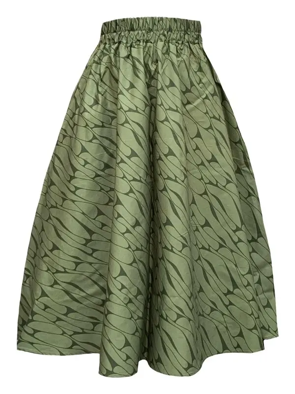 FROCK TALES Romy Midi Skirt In Print With Pockets - Green