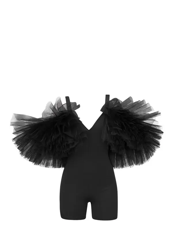 LIA ARAM Tulle-trimmed Symmetrical Catsuit - Black