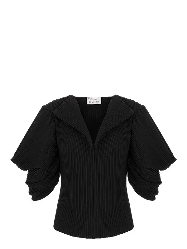 SILVIA SERBAN V-neck Pleated Crepe Blouse - Black