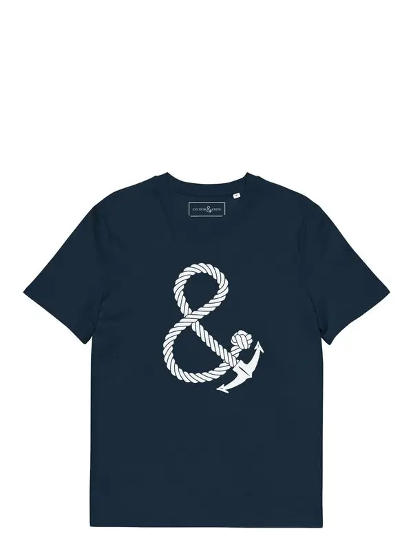 ANCHOR & CREW Navy Oversized Ampersand Signature Organic Cotton T-shirt - Blue
